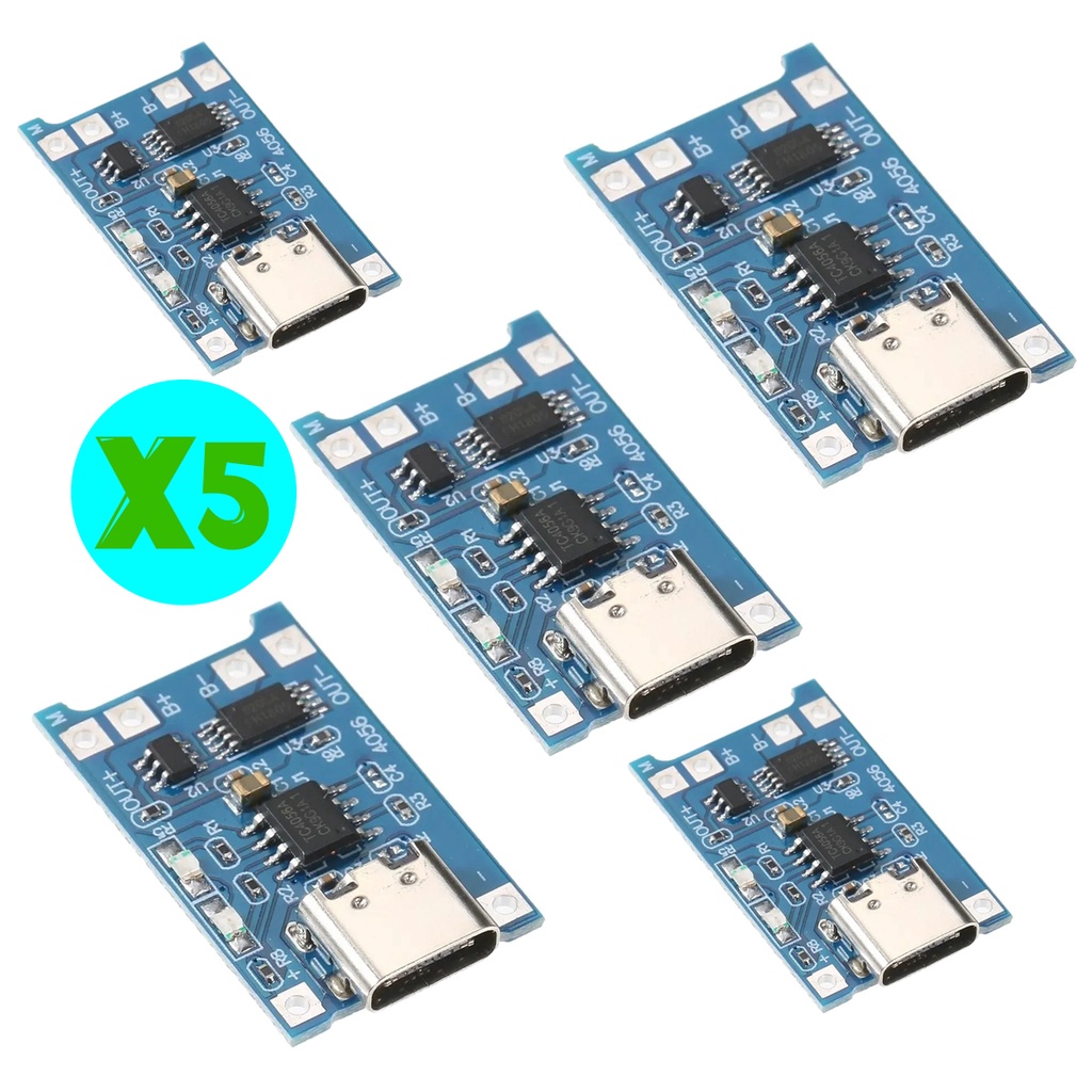 5x Módulo Carregador Bateria Lítio Tp4056 1a 5v Usb Tipo C - Escorrega ...