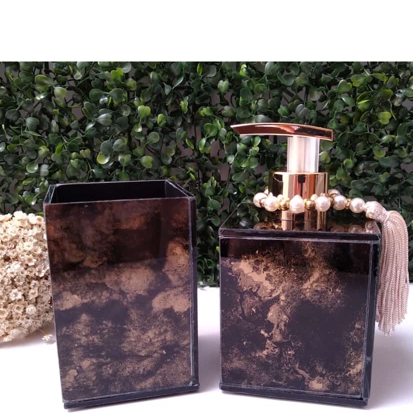 kit Lavabo Saboneteira luxo + porta Escova vidro modelo mármore 300ml ...