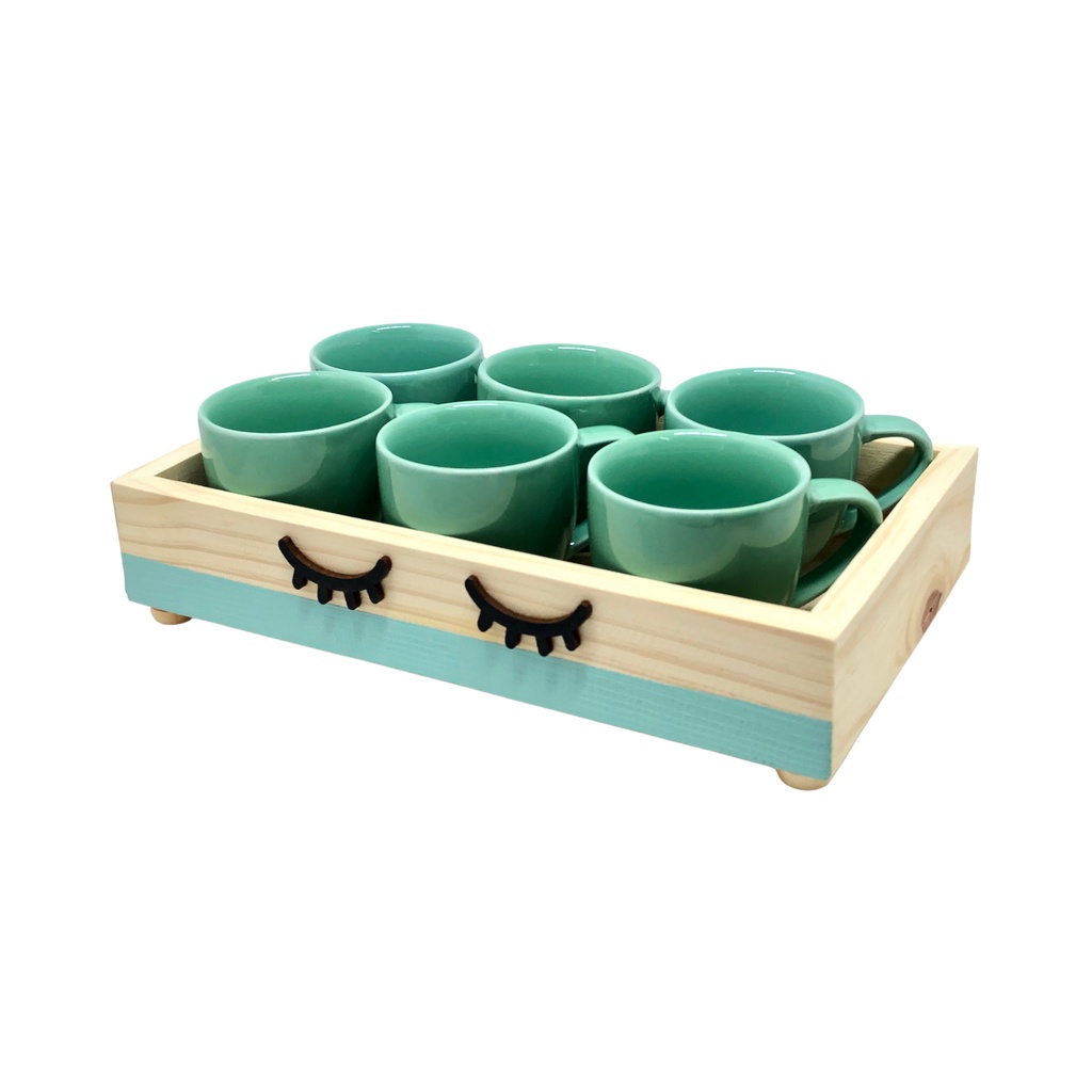 Jogo 6 Xícara Café Porcelana com Bandeja Verde | Shopee Brasil