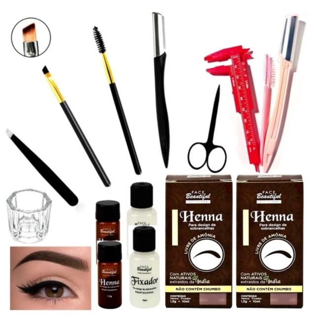 Kit Designer de Sobrancelha Profissional Iniciante Completo com 2 Henna ...