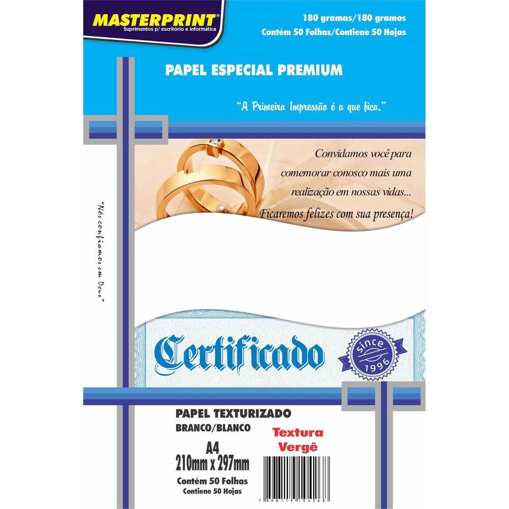 PAPEL A4 VERGE BRANCO 180G. MASTERPRINT PCT.C/50 | Shopee Brasil