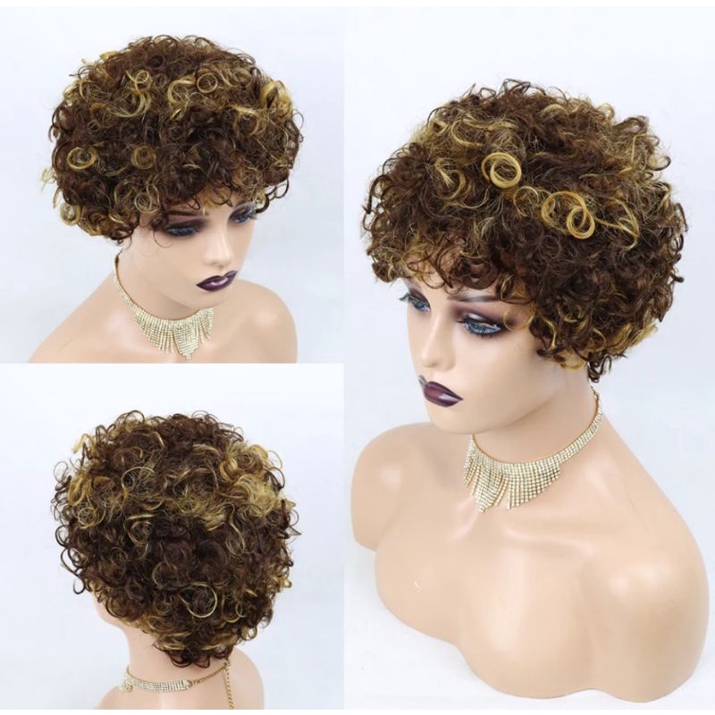 Peruca Cacheada Com Luzes Loira Reflexo 100% Cabelo Humano Natural ...