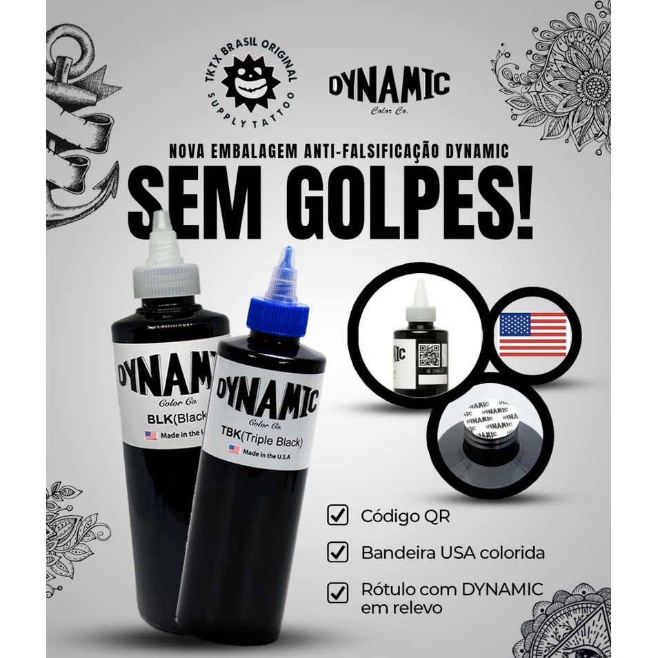Tinta Dynamic Black 240ml Tattoo Tatuagem 100% Original - Corre Que Ta ...