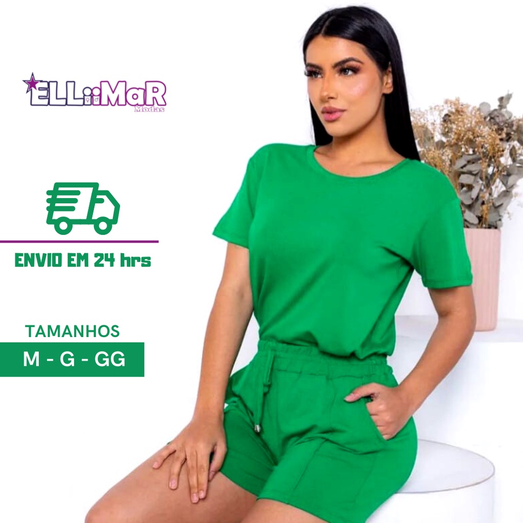 Conjunto Feminino Short e Blusa Malha Elastano Shortinho Verão Dia a ...