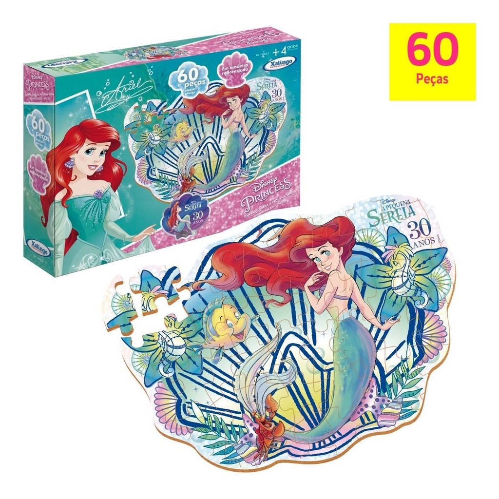 Quebra Cabeca Pequena Sereias Ariel Disney 60 Pecas Xalingo Shopee Brasil