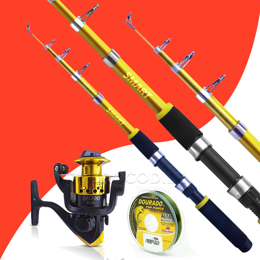 Kit De Pesca Completo 1 Vara Telescópica 1 Molinete Mais Linha Para Tilapia Traira Tucunare ...
