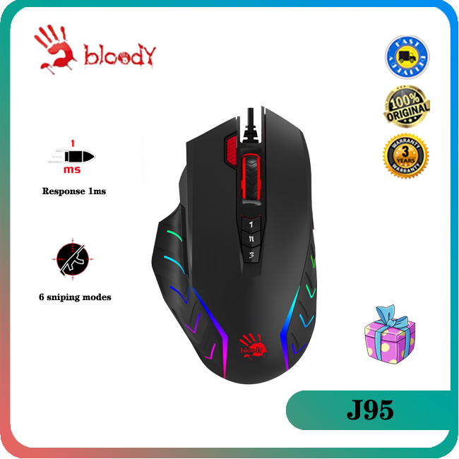 Mouse Com Fio A4Tech Bloody J95 Rgb Color Gaming Pmw3325 5k | Shopee Brasil
