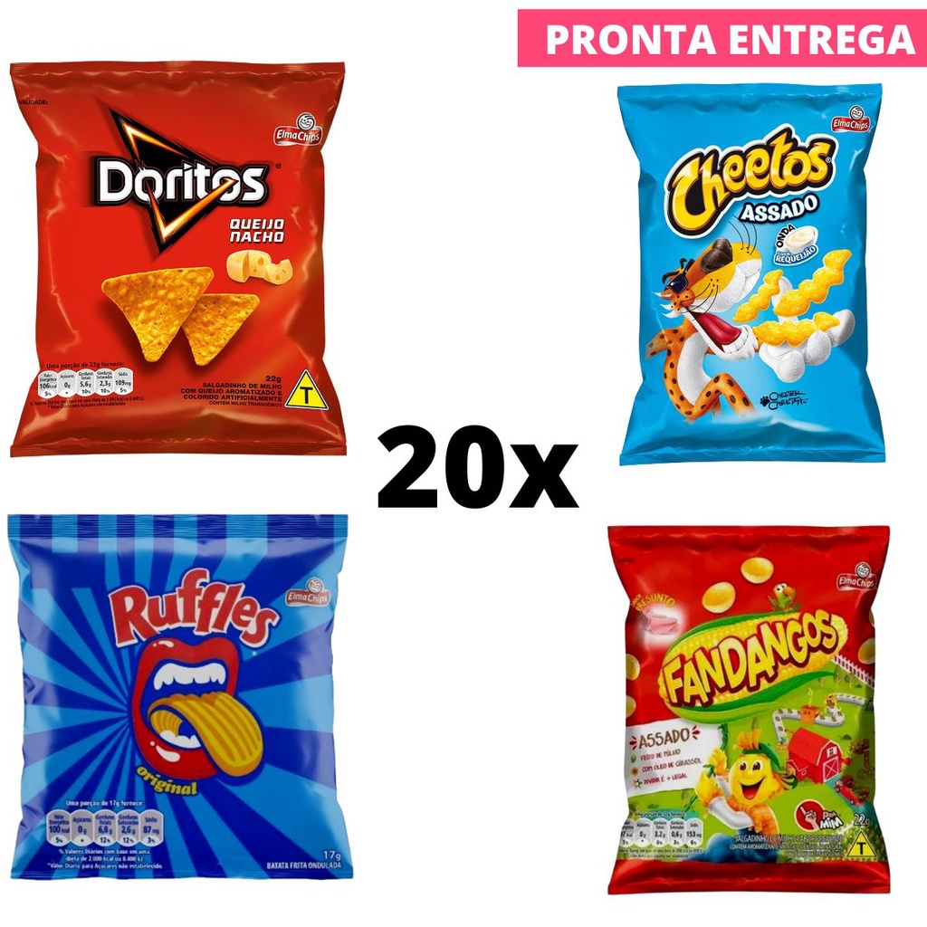 Kit c/ 20 Mini Salgadinhos Elma Chips Sortidos - Ruffles, Cheetos, Fandangos e Doritos (Leia a ...
