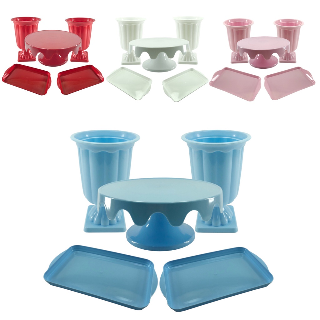 kit Festa - Boleira + 2 Vasos + 2 Bandeja - Varias Cores. | Shopee Brasil