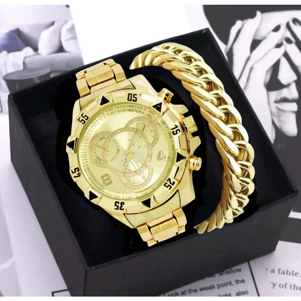 Relógio Dourado masculino kit Relógio + pulseira dourada - Escorrega o ...