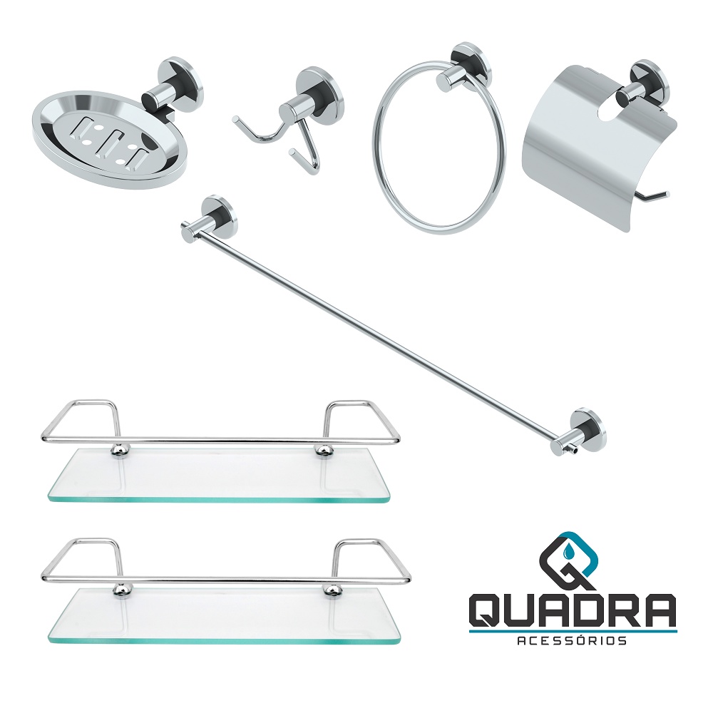 Kit Acessórios Banheiro Inox 5 Peças + 2 Porta Shampoo Reto - Desconto ...