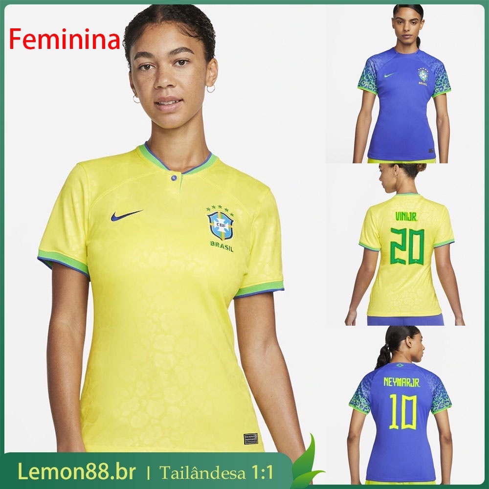 2022 2023 Amarillo y Camiseta De Futebol Feminina Azul Brasileira AZMD ...