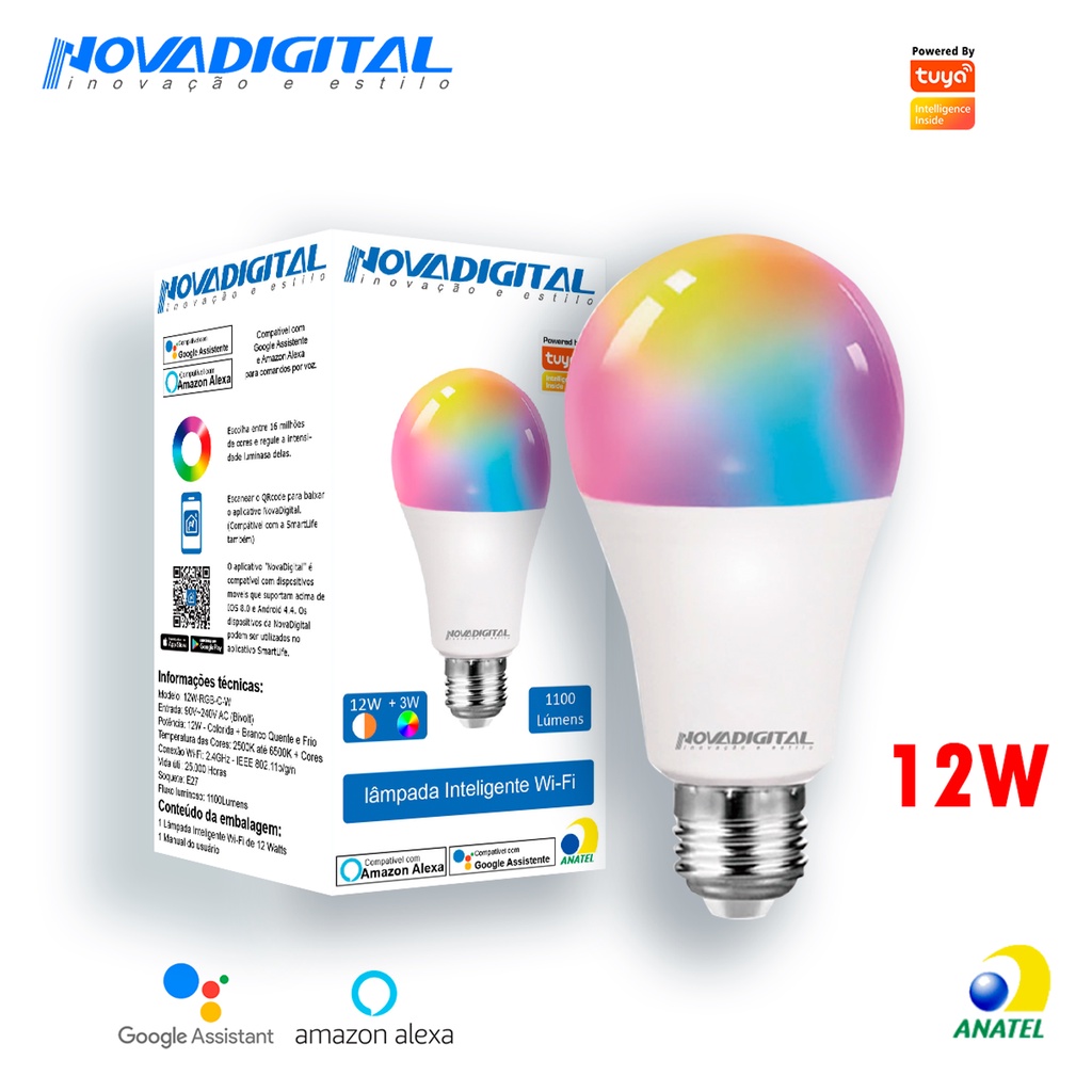 Lâmpada LED Smart Wifi RGB - Lâmpada Inteligente Colorida 12W | Shopee ...