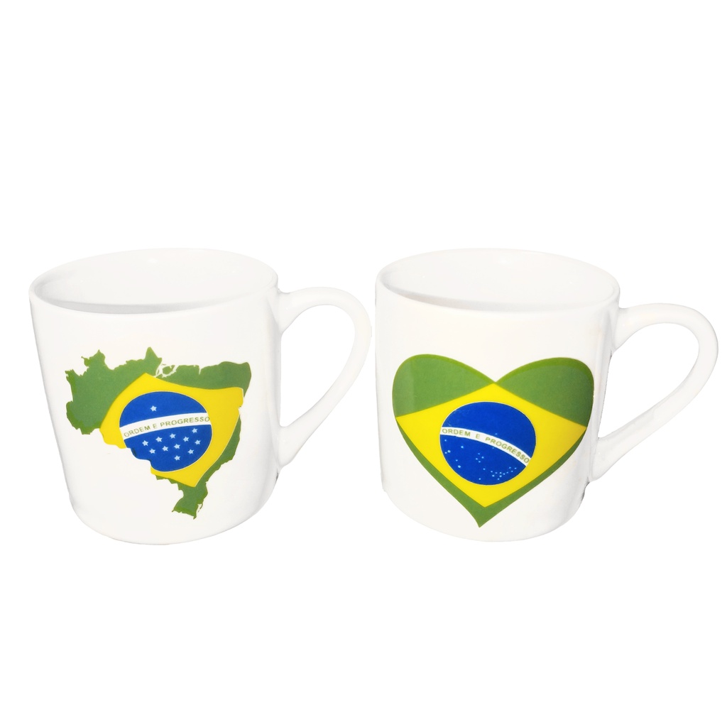 Caneca De Porcelana Decorada Bandeira Do Brasil 210 Ml Porcelanas