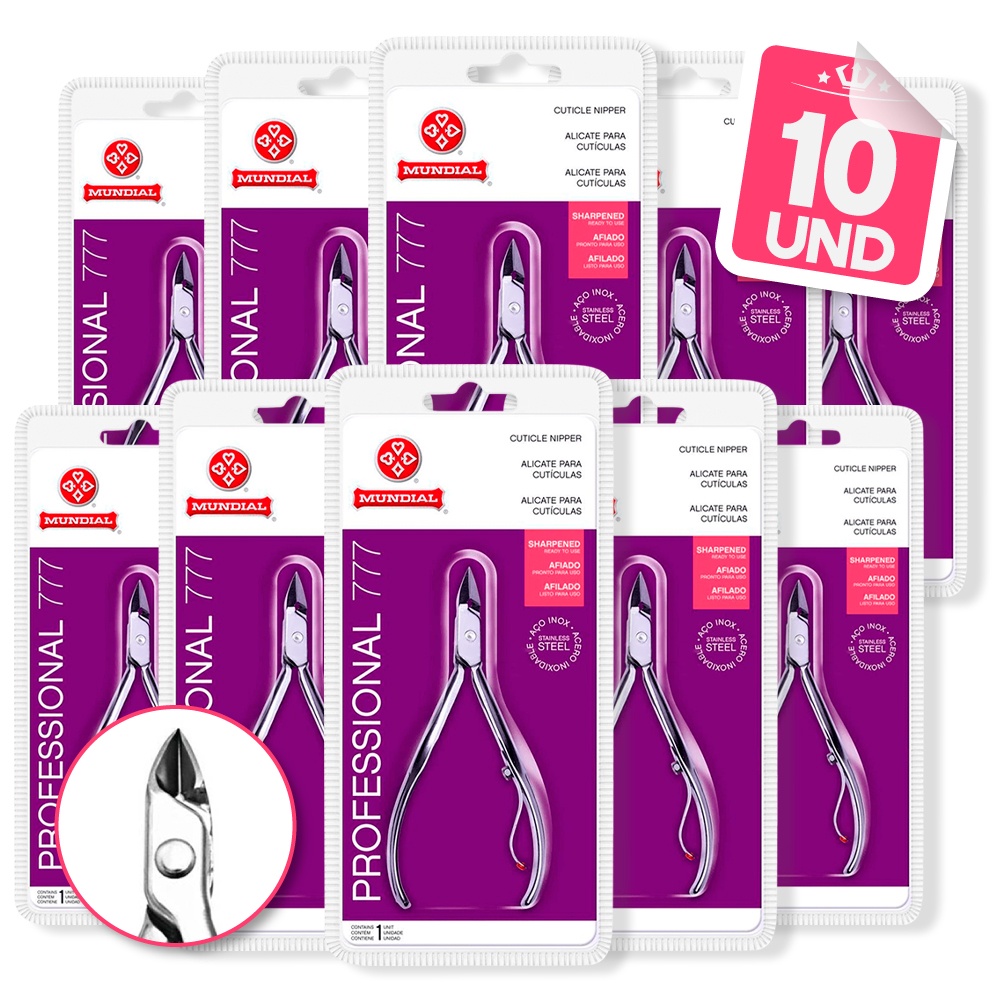 Kit 10 Alicate Profissional Mundial 777 Aço Inox Manicure | Shopee Brasil