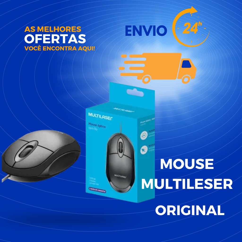 Mouse Com Fio USB Multilaser MO300 1200dpi Original Notebook, PC - 3 ...