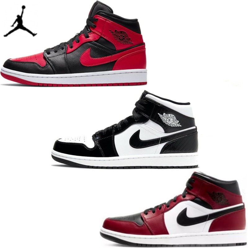 Nike Air Jordan 1 Mid Men's/Sapatos Femininos Preto/Vermelho/Branco ...
