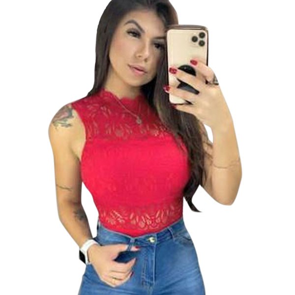 Body Bore Feminino Renda Rendado Gola Alta Com Bojo Gringa | Shopee Brasil