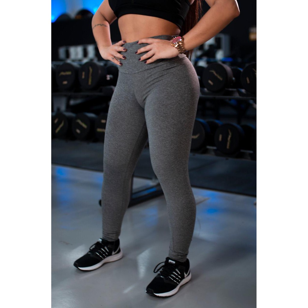 Legging De Academia Suplex Feminina Cos Alto Preta Cinza Fitness ...