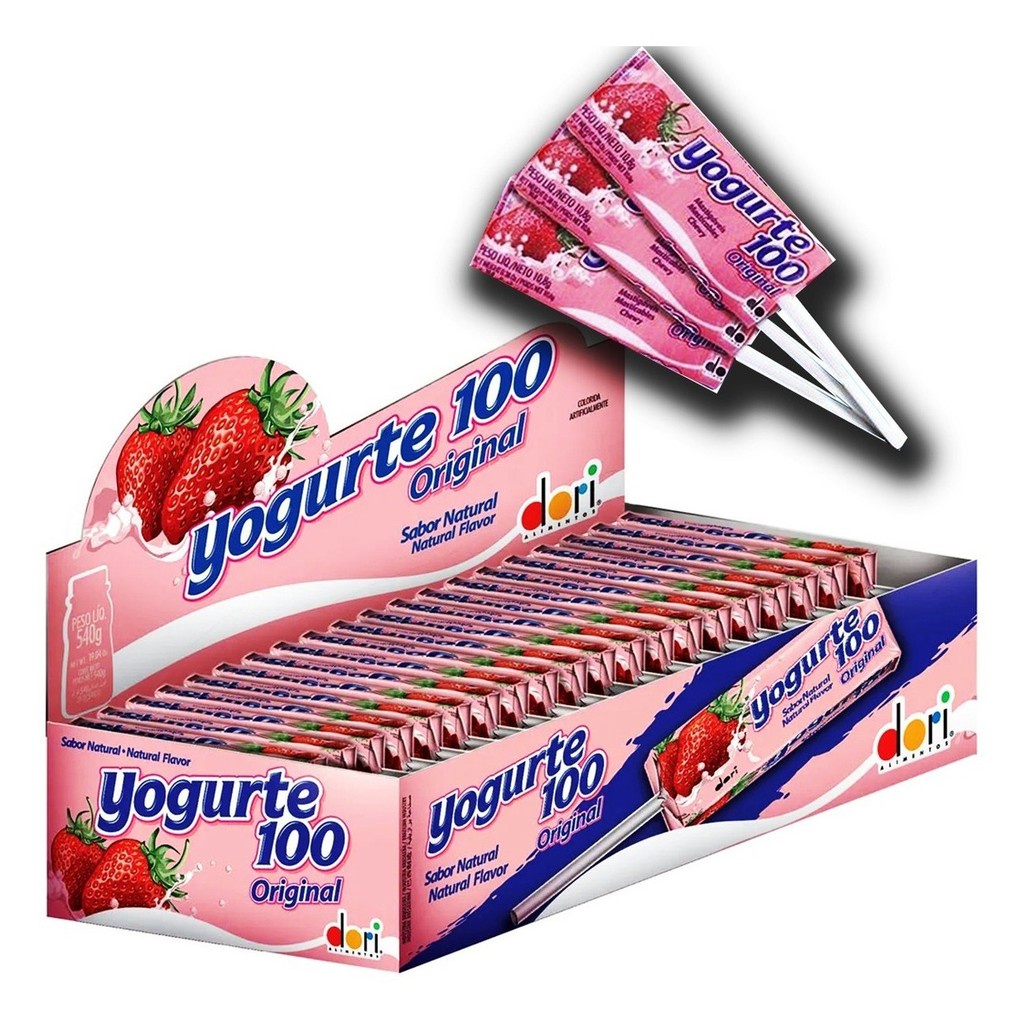 Pirulito Dori Yogurte Morango 100 Display Caixa 50 unidades 560g | Shopee Brasil