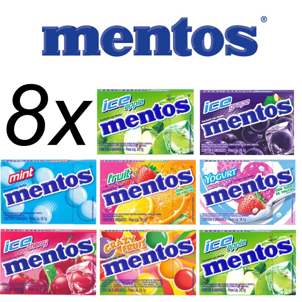 Kit Com 8 Pacotes Bala Mentos Diversos Sabores Original 24,1g | Shopee ...