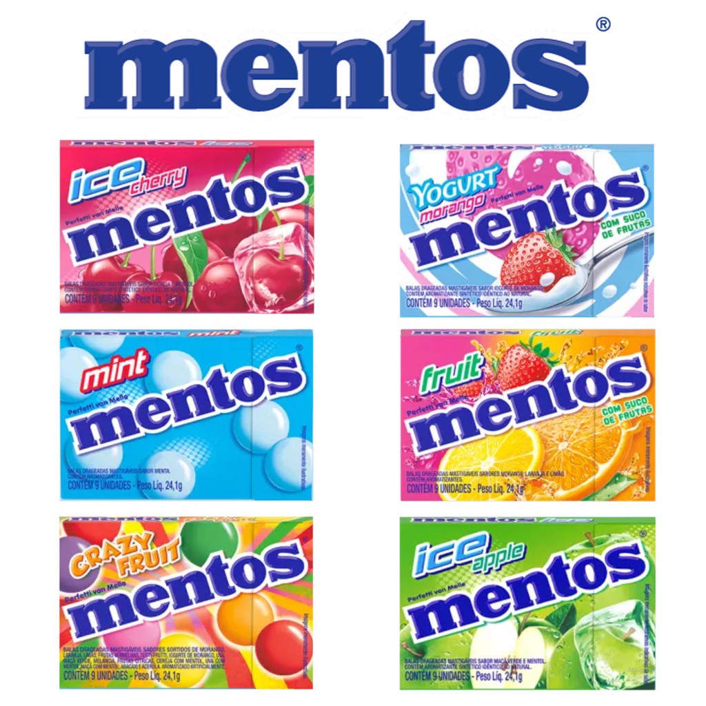 KIT 60 Pacotes Bala Mentos Diversos Sabores Original 24,1g | Shopee Brasil