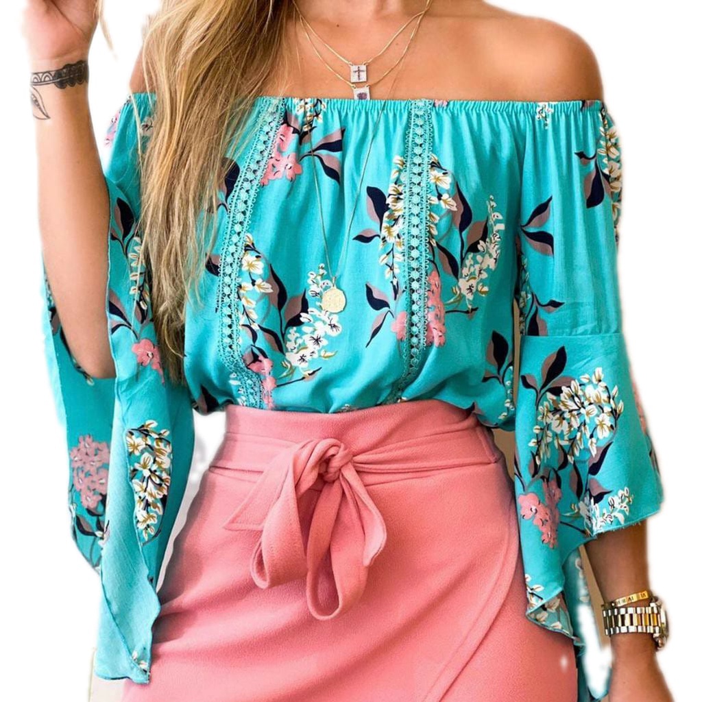 Blusa ciganinha feminina primavera-verão manga 3/4 | Shopee Brasil