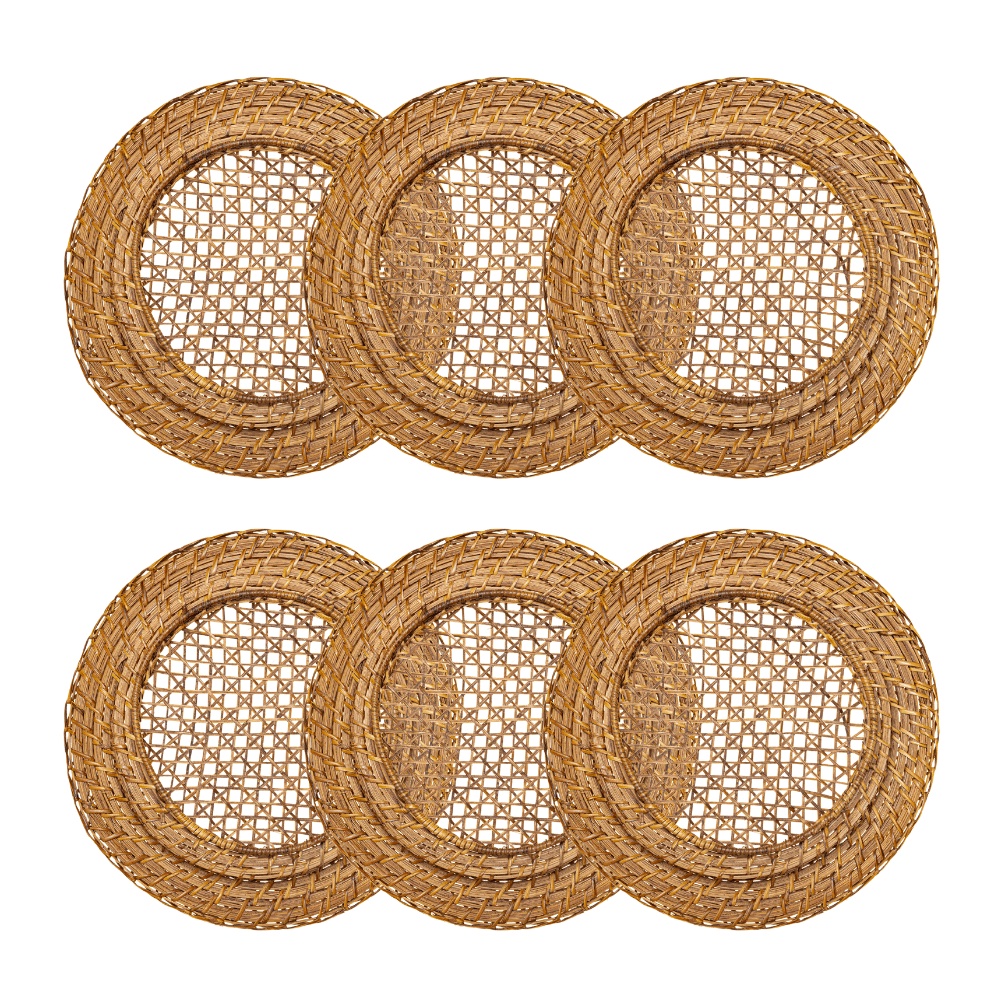 Kit 6 Sousplat Rattan Bambu Redondo 32cm Rustico Telinha Natural ...