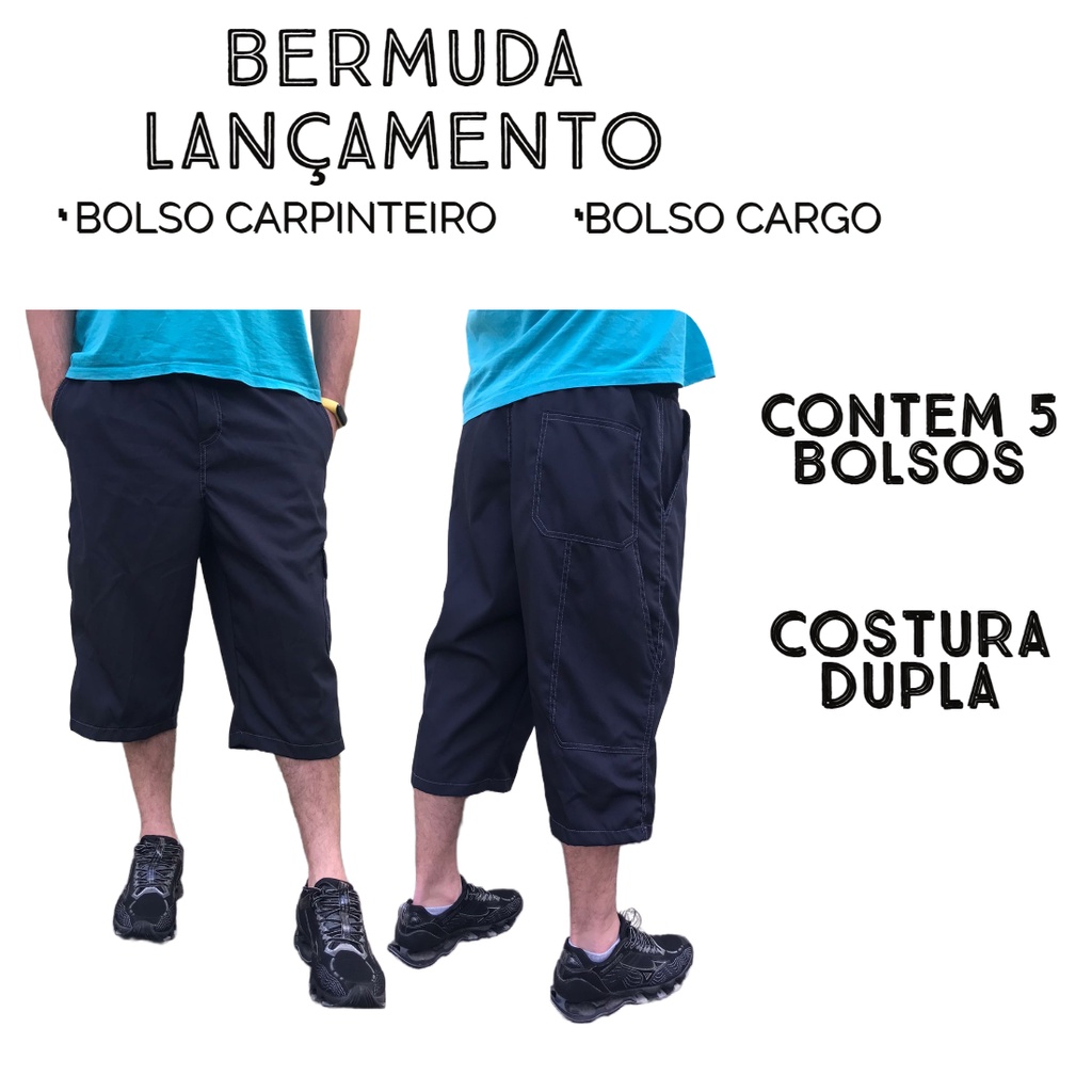 Bermuda Cargo Skate Masculina Larga Bolso Frontal Casual Alta Qualidade