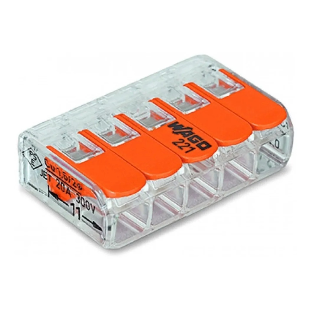 1 Kit com 5 Conector de Emenda Wago 221-415 - Desconto no Preço