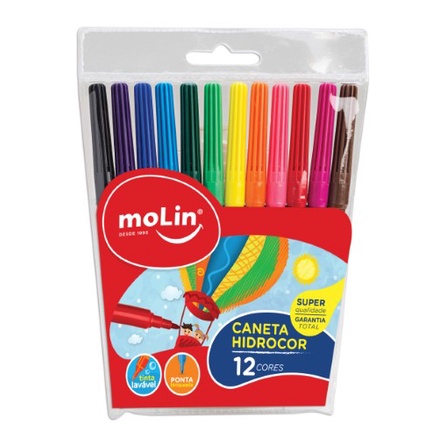 CANETA HIDROCOR MOLIN 12 CORES / CANETINHA/ MATERIAL ESCOLAR | Shopee Brasil