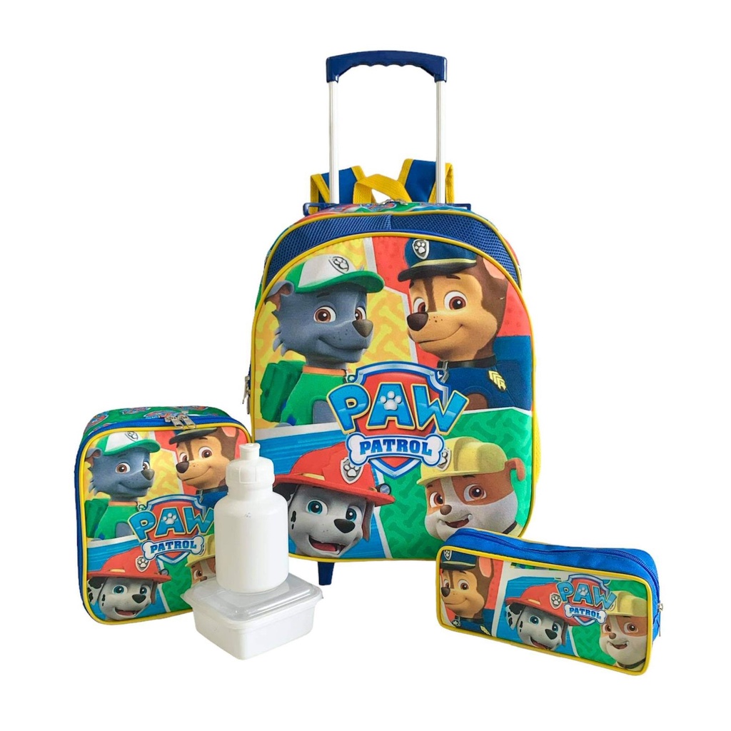 Kit Mochila Infantil Escolar Paw Patrol Rodinhas Patrulha Canina M F5 ...