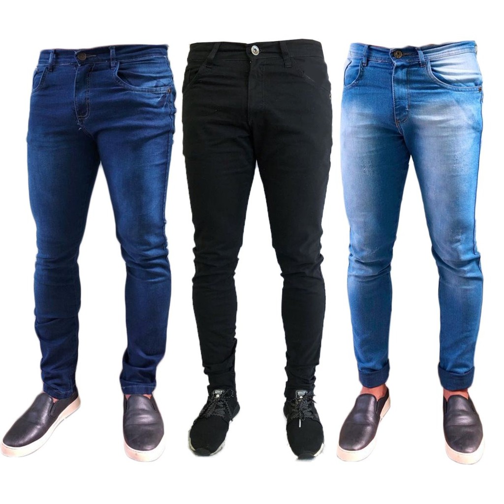 Kit 3 Peças Calças Jeans Masculina Com Lycra Elastano Slim Fit Promoção