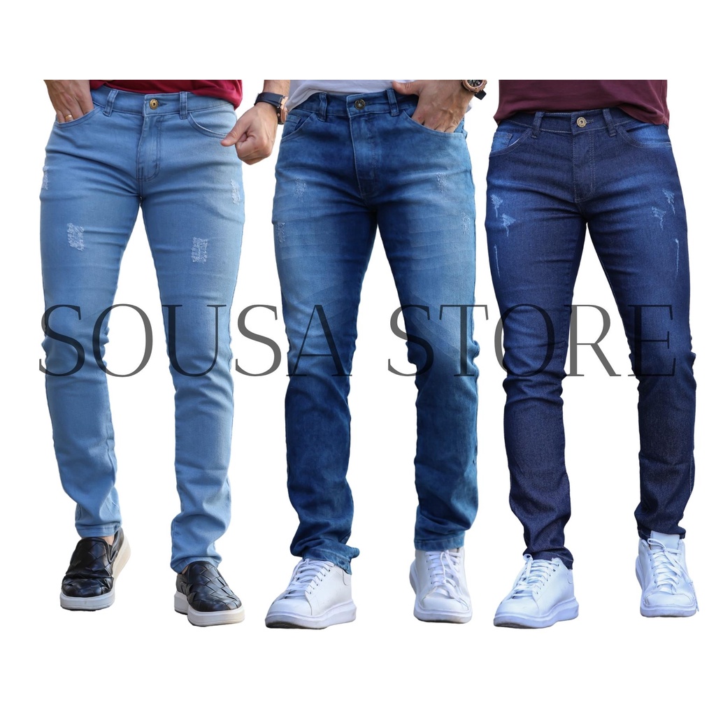 Kit 2 Calças Jeans Masculina Lycra Elastano Plus Size Escorrega O Preço