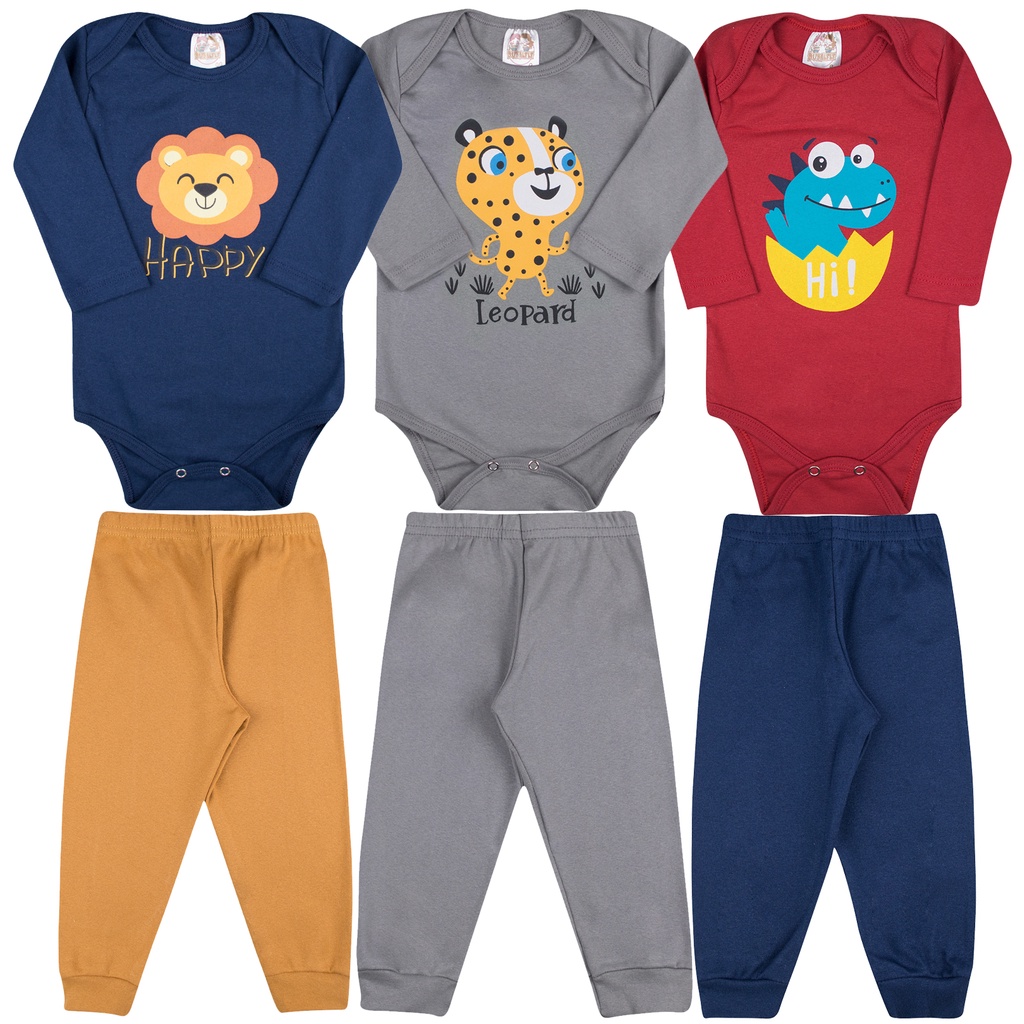 Kit Roupa De Bebe 6 Peças Body Manga Longa E Mijão Algodão Suedine ...