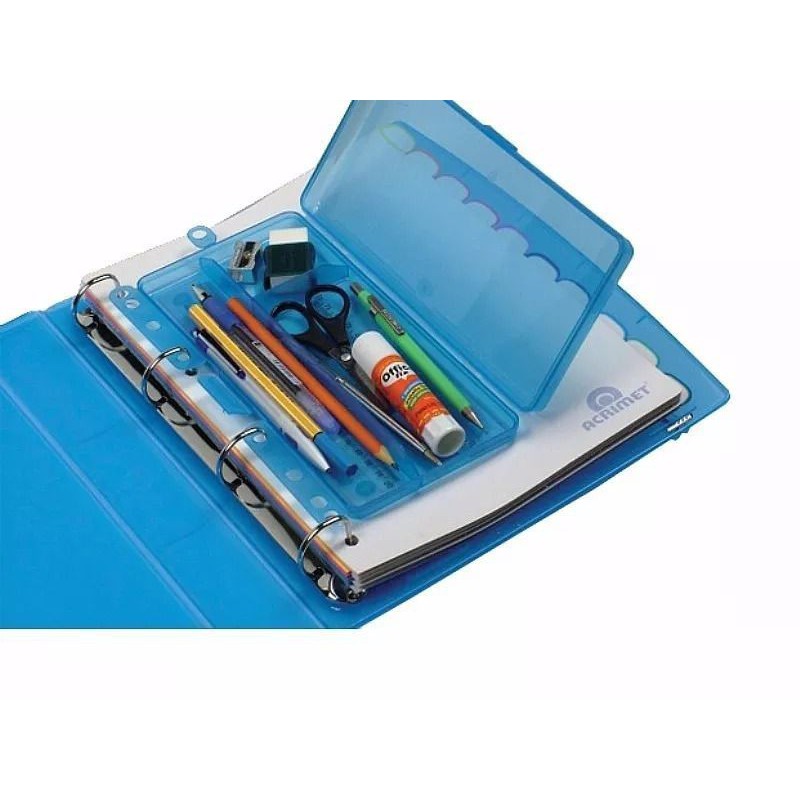 Fichario universitario escolar Acrimet com o estojo teen box cor azul ...