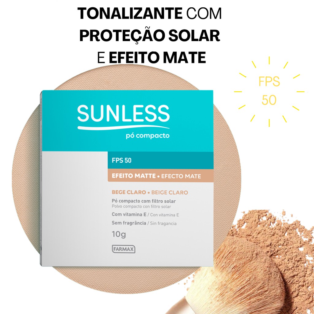 Pó Compacto Protetor Solar Fps 50 Sunless 10g | Shopee Brasil