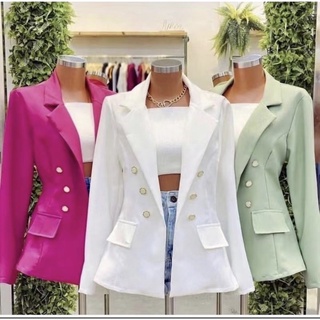 Blazer Feminino Casaquinho Alfaiataria Casaco Social Com Botão Lindo ...