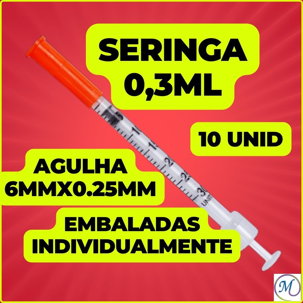 Seringa 0.3ML, 6mm - 31G - Ultra Fina Insulina - Botox - Ozônioterapia - C/10 Un - Uniqmed - c ...