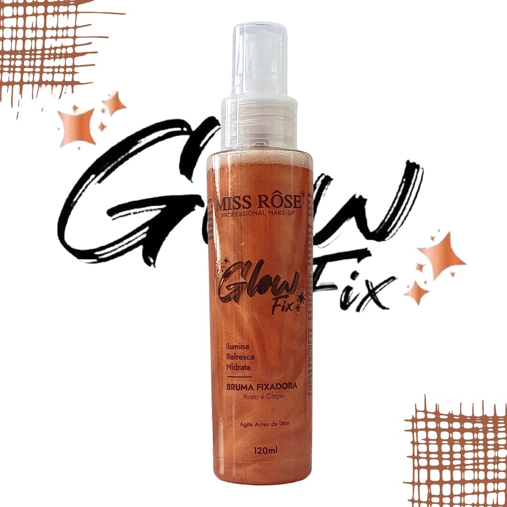 Bruma Fixadora de Maquiagem iluminadora Glow Fix Miss Rose 120 ml ...