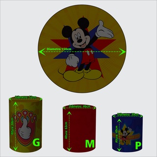 Kit Painel Redondo Mickey Mouse + Trio Capa de Cilindro 3d Sublimado ...