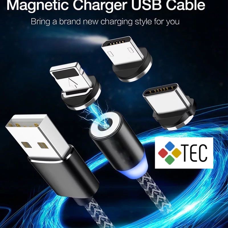 Cabo Carregador Multi USB 3 Em 1 Tipo C Micro USB Lightning com Ima Neodímio de alta qualidade ...