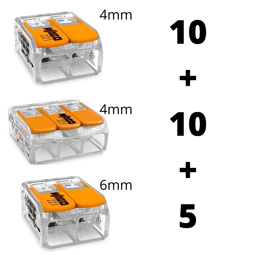 Kit Conector Wago 10x 221-412 / 10x 221-413 / 5x 221-612 - Escorrega o ...