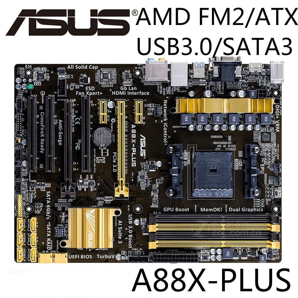 Usado ASUS A88X-PLUS Placa-Mãe De Mesa FM2b FM2 AMD A88X DDR3 32G ATX USB3.0 Suporte APU A4 A6 ...