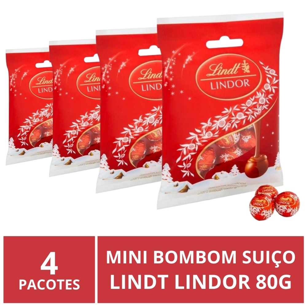 Chocolate Lindt Lindor Mini Ao Leite, 4 Pacotes de 80g | Shopee Brasil