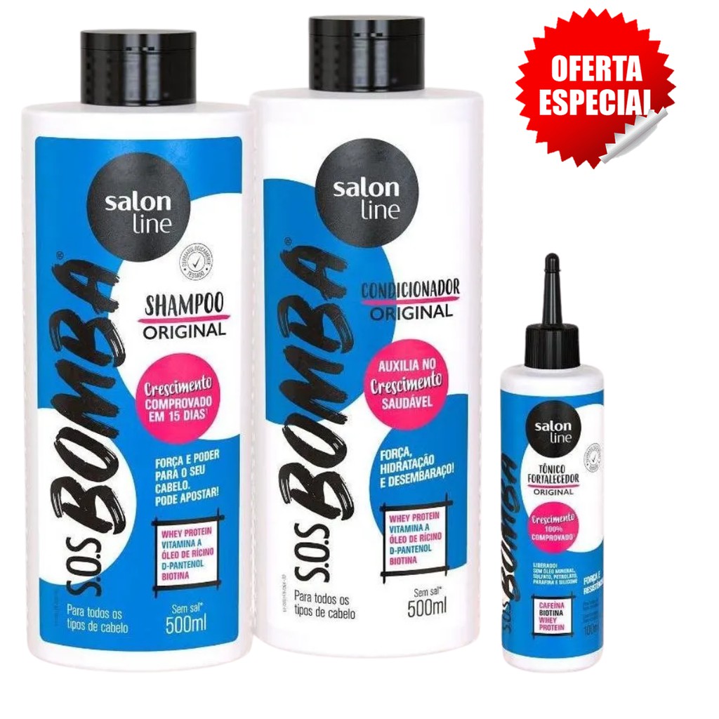 Salon Line Kit SOS Bomba Shampoo 500ml + Condicionador 500ml + Tônico ...
