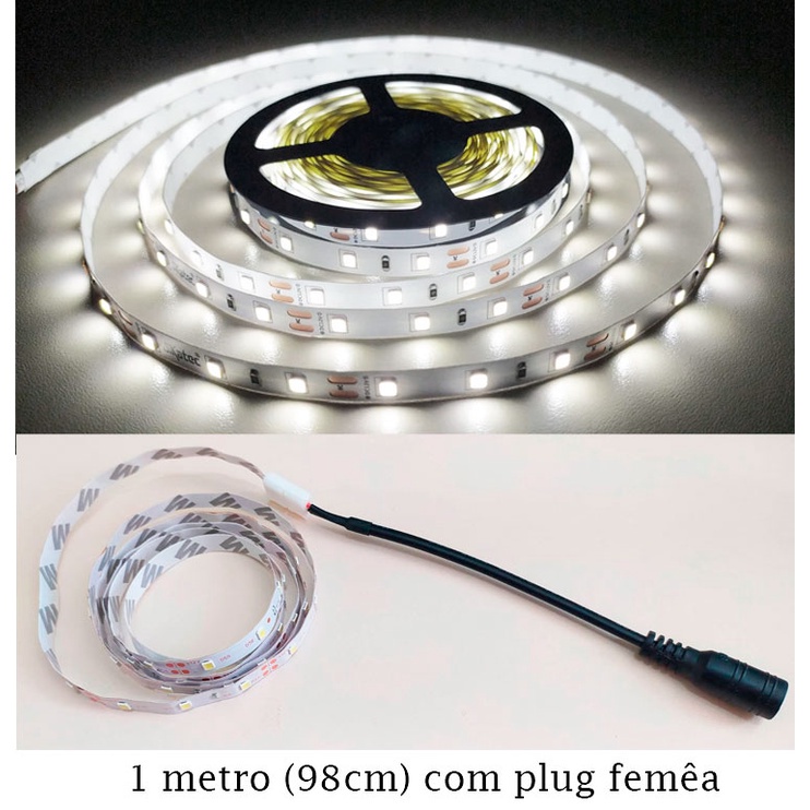 Fita LED Branco Frio 1 metro 5050 IP65 Siliconada 12V | Shopee Brasil
