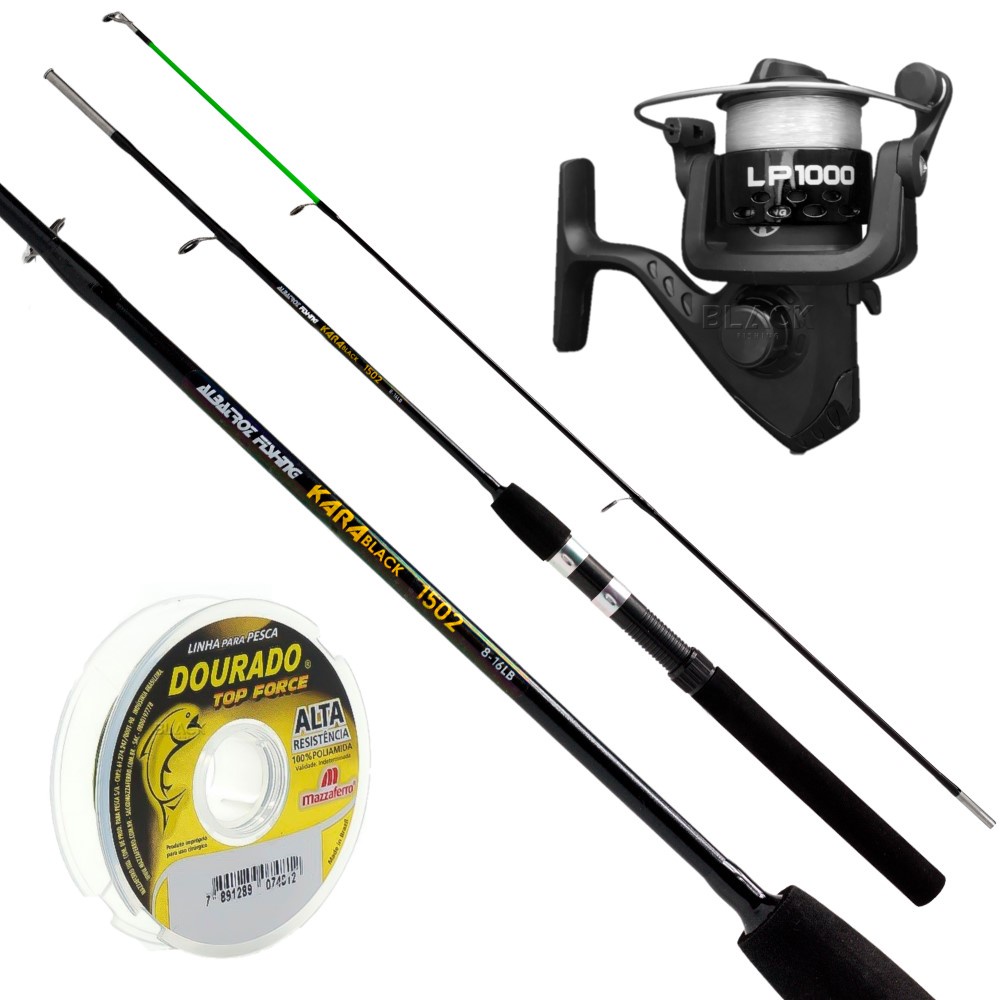 Kit Para Pesca Vara Kara Black 1,50M 2 Partes Com Molinete e Linha ...