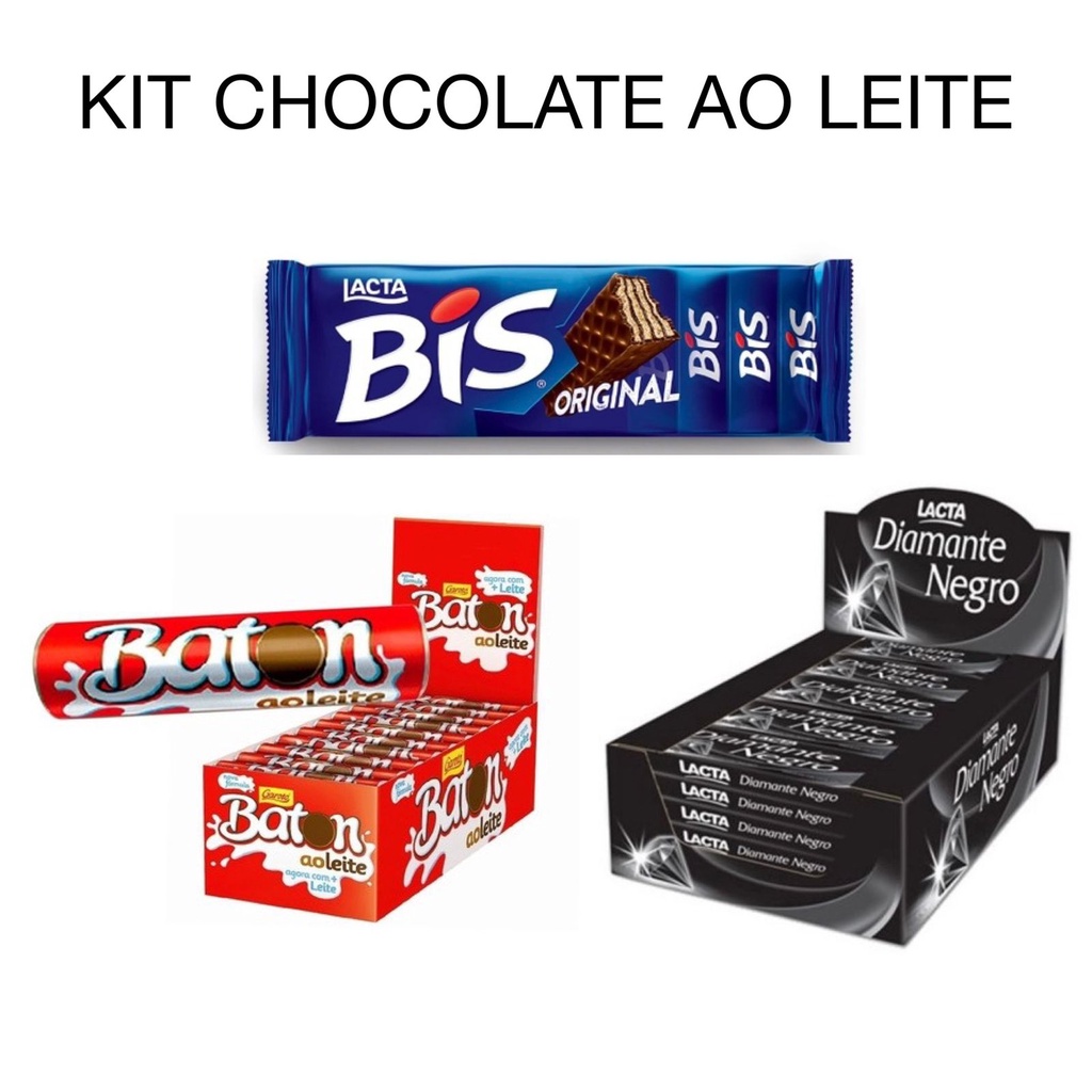 kit chocolates ao leite guloseimas deliciosas Baton/Bis/Diamante Negro ...