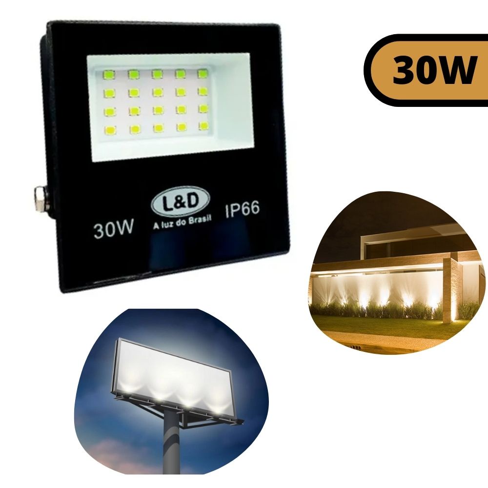Refletor Led 30w Holofote Bivolt Slim Resistente Agua Branco Frio IP66 6500K | Shopee Brasil